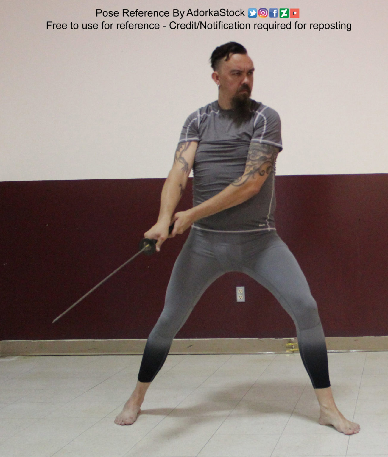 Tall, male katana sword pose reference - AdorkaStock