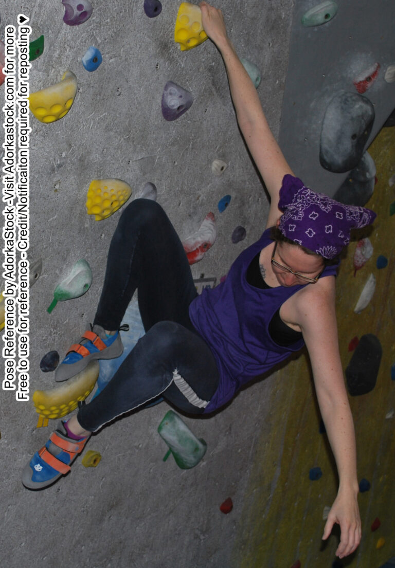 Hanging from a rock wall, one hand reaching down pose reference ...